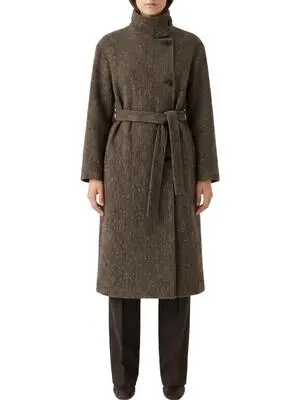 BRUNELLO CUCINELLI Brunello Cucinelli Chevron Wool Double-Breasted Belted Coat