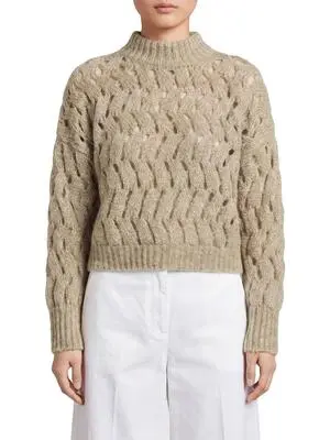 Brunello Cucinelli Open-knit Sequined Mohair Wool Jumper - Beige