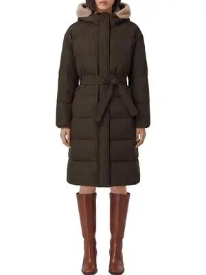 Brunello Cucinelli Water-repellent Knee-length Hooded Down Jacket With Belt - Brown