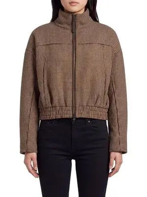 Brunello Cucinelli Houndstooth Virgin Wool Bomber Jacket With High Neck - Beige