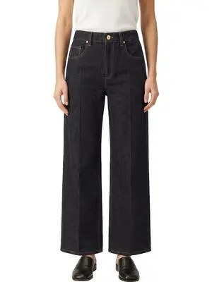 Brunello Cucinelli Brunello Cucinelli High-Waisted Cropped Wide-Leg Jeans With Monili Detail Blue