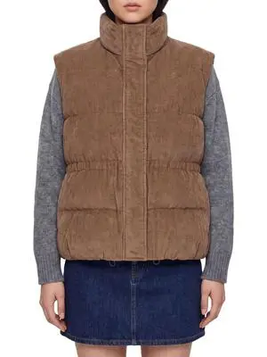 Brunello Cucinelli Brunello Cucinelli Quilted Velvet High Neck Cropped Padded Gilet Brown