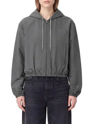 Alexander Wang Alexander Wang Cotton Blend Hooded Bomber Jacket With Contrast Logo Grey