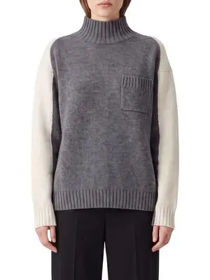 SEMICOUTURE Bicolour Relaxed Fit Wool And Cashmere Turtleneck Jumper - Grey