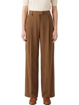 Brunello Cucinelli High-waisted Wool Blend Palazzo Trousers With Monili Embellishment - Brown