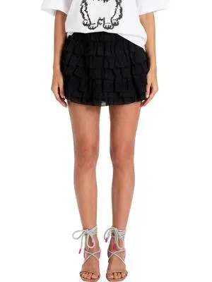 TWINSET Actitude Twinset Black Cotton Tiered Ruffle Mini Skirt