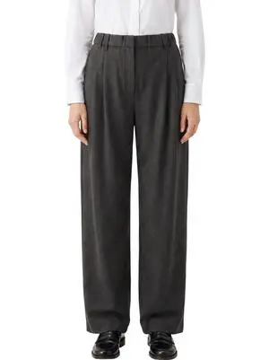 Brunello Cucinelli Brunello Cucinelli High-Waisted Virgin Wool Wide-Leg Trousers With Monili Detail Grey