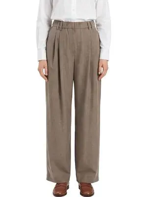 Brunello Cucinelli Brunello Cucinelli High-Waisted Virgin Wool Wide-Leg Trousers With Monili Detail White