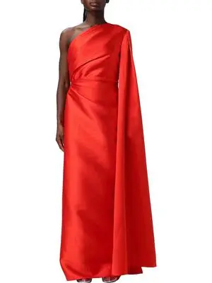 Solace London One-shoulder Draped Waist Gown - Red