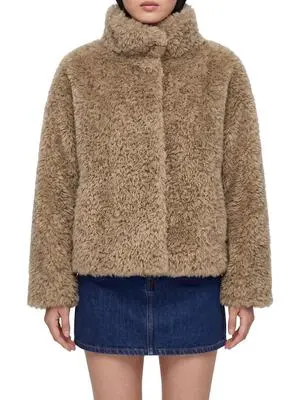 Herno Cropped Faux Fur Jacket With High Neck - Pink