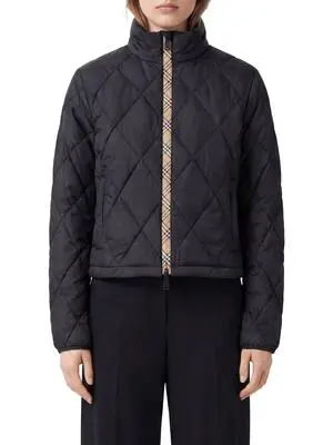 BURBERRY Burberry Quilted Nylon High Neck Zip Closure Short Puffer Jacket