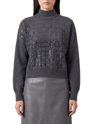 Brunello Cucinelli Pure Cashmere Sequined Turtleneck Jumper - Grey