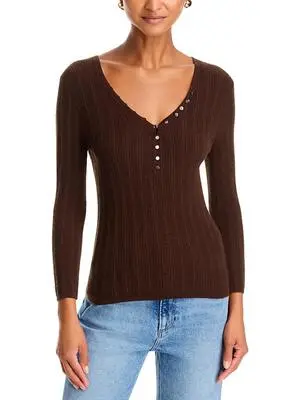 Paige Ginnette Ribbed Henley Top - Hickory