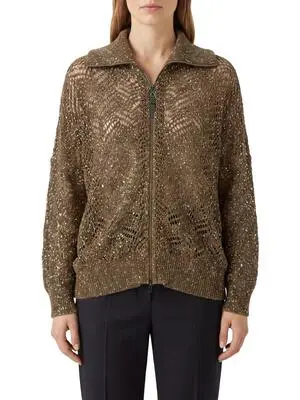 Brunello Cucinelli Mohair-blend Sequined Zip-up Cardigan - Brown