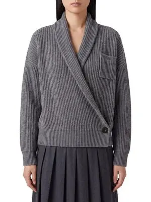 Brunello Cucinelli Brunello Cucinelli Cashmere And Silk Shawl Collar Wrap Cardigan Grey