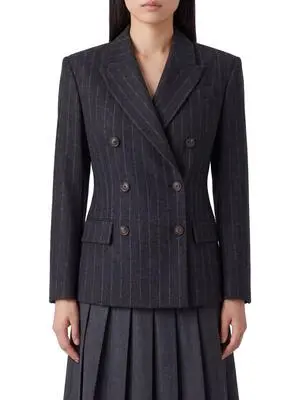 Brunello Cucinelli Pinstripe Double-breasted Wool Blazer - Grey