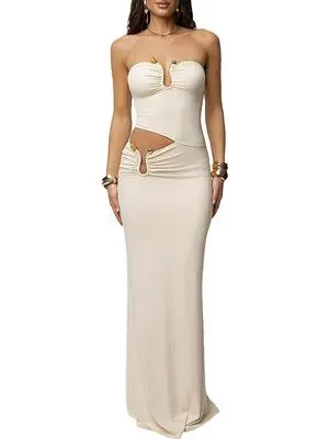 JLUXLABEL Strapless Maxi Dress With "u" Hardware Detail - Cream