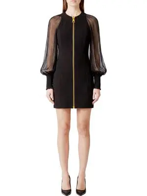 Balmain Jersey Sheath Mini Dress With Puff Sleeves - Black