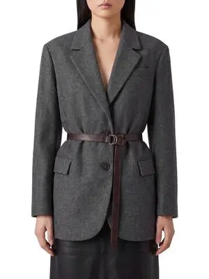 Brunello Cucinelli Single-breasted Virgin Wool And Cashmere Belted Blazer Grey