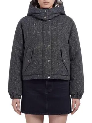 Brunello Cucinelli Relaxed Fit Padded Wool-blend Bomber Jacket With Hood Grey