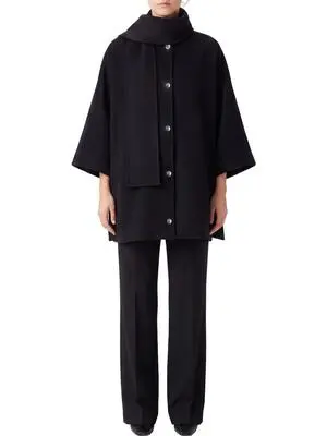 Pinko Relaxed Fit Wool-blend Short Coat With Scarf Collar - Blue