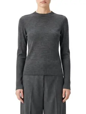 Pinko Slim Fit Pure Wool Long-sleeved Crewneck Jumper - Grey