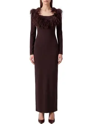 ATTICO The Attico Feather-Embellished Leather Long Evening Gown