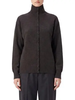 LEMAIRE High-neck Pure Wool Cardigan With Button Closure - Brown