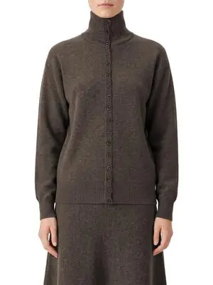 LEMAIRE Wool High-neck Cardigan - Earth
