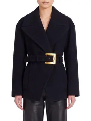 Balmain Belted Wool Caban Coat - Black