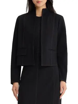 Misook Relaxed Luxestretch Ponte Contrast Stitch Jacket - Black/charmeuse