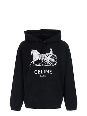 Celine Paris Horse And Carriage Logo Hoodie - Black