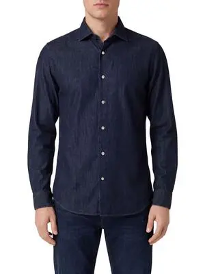 Eleventy Slim Fit Long-sleeved Cotton Shirt With French Collar - Blue