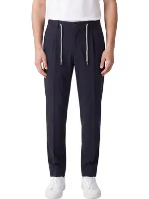 Eleventy Slim Fit Pleated Cotton Chino Trousers With Drawstring Waist - Blue