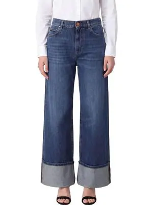 Pinko High-waisted Wide-leg Cuffed Denim Jeans With Love Birds Logo - Blue