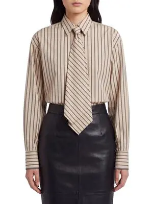 Brunello Cucinelli Brunello Cucinelli Striped Cotton Shirt With Concealed Buttoning Beige