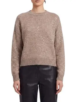 Brunello Cucinelli Sequin Embellished Mohair-blend Crewneck Jumper - Beige
