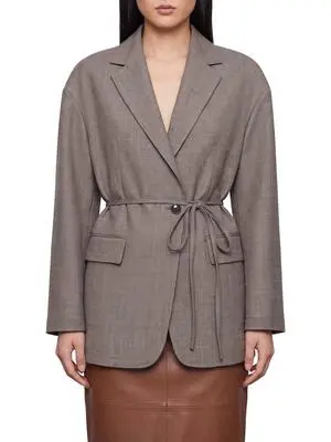 Brunello Cucinelli Single-breasted Virgin Wool Blazer With Belt And Dropped Shoulders Beige