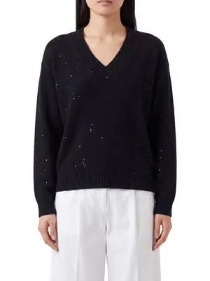 Brunello Cucinelli Sequin-embellished V-neck Cashmere And Silk Jumper - Black
