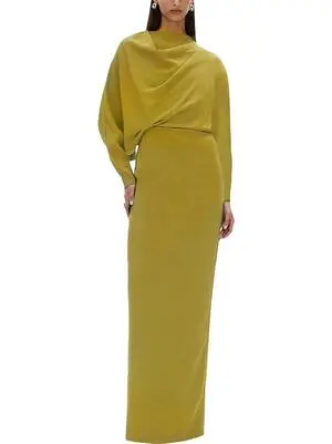 Rachel Gilbert Amara Long Sleeve Cape Gown - Moss