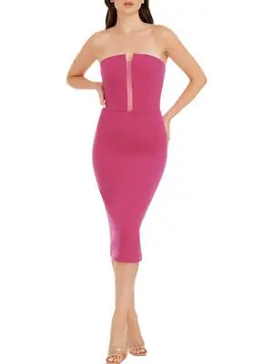 Dress The Population Erica Strapless Plunge Panel Bodycon Dress - Bright Fuchsia