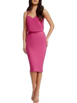 Dress The Population Dress The Population Alondra Sweetheart Neck Blouson Midi Dress Bright Fuchsia