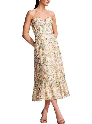 Dress The Population Carina Strapless Sweetheart Floral Bustier Dress - Ivory Multi
