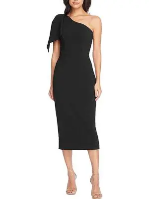 Dress The Population One-shoulder Bow Midi Dress - Black