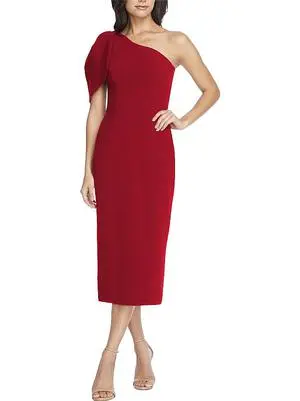 Dress The Population One-shoulder Bow Midi Dress - Garnet