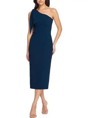 Dress The Population One-shoulder Bow Midi Dress - Midnight