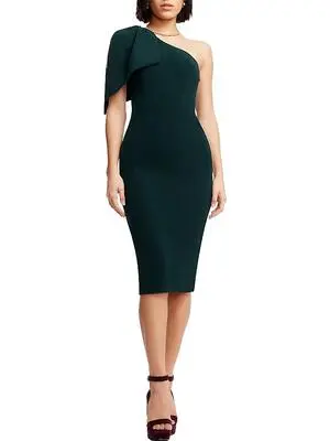 Dress The Population One-shoulder Bow Midi Dress - Pine