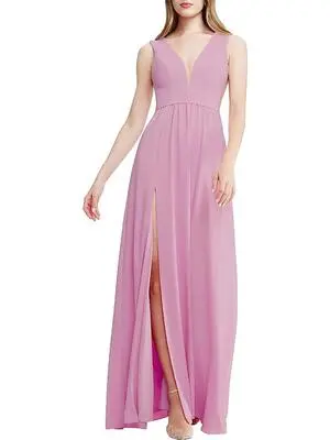 Dress The Population Katrina Plunge V-neck High Slit Gown - Lavender