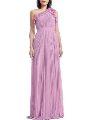 Dress The Population Vida One Shoulder Pleated Ruffle Gown - Lavender