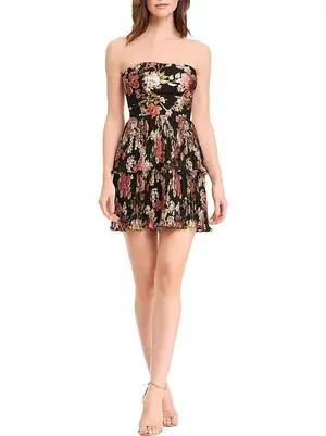 DRESS THE POPULATION Dress The Population Libby Strapless Floral Print Tiered Ruffle Mini Dress